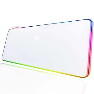 JMIYAV White Gaming Mouse Pad RGB Mousepad Non-Slip Rubber Base Extra Large Cool XL XXL Computer Desk Pad Gaming Accessories LED Light Up Extended Big Mouse Pad for Gamer (31.5x12In) Upgrade