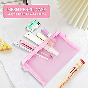 Toplive 3 Pieces Pencil Case Set, Clear Exam Pencil Pouch, Mesh Zipper Pen Pouch, Nylon Pencil Storage Pouch, Makeup Bag for Women, Portable Office Stationery Pouch for Students Adults