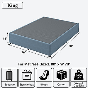 Seiugaga 18 Inch King Bed Frame with Fabric Cover - Needed Heavy Duty Metal Platform Bed Frames King Size Space Under Double Basic Steel Slats Platform