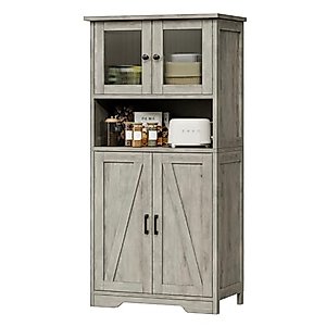 IDEALHOUSE Bathroom Storage Cabinet, Freestanding Floor Linen Storage Cabinet with Doors and Shelves, Wooden Kitchen Pantry Storage Cabinet, Standing Cupboard, Storage Cabinet for Living Room, Greige