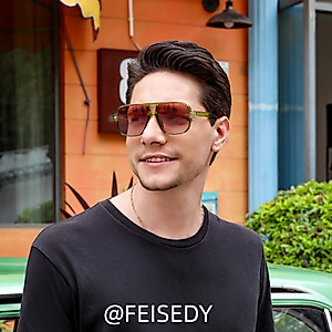 FEISEDY Retro Square Pilot Sunglasses Women Men 70s Vintage Trendy Plastic Frame Sun Glasses B4158
