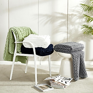 DREAMNINE Decorative Soft Plush Fleece Throw Blanket for Couch Sofa 50" x 60", Luxury Shaggy Lightweight 3D Pattern Velvet Flannel Blanket for Bedroom, Solid Cute Warm Lap Blanket for Winter Pet,White