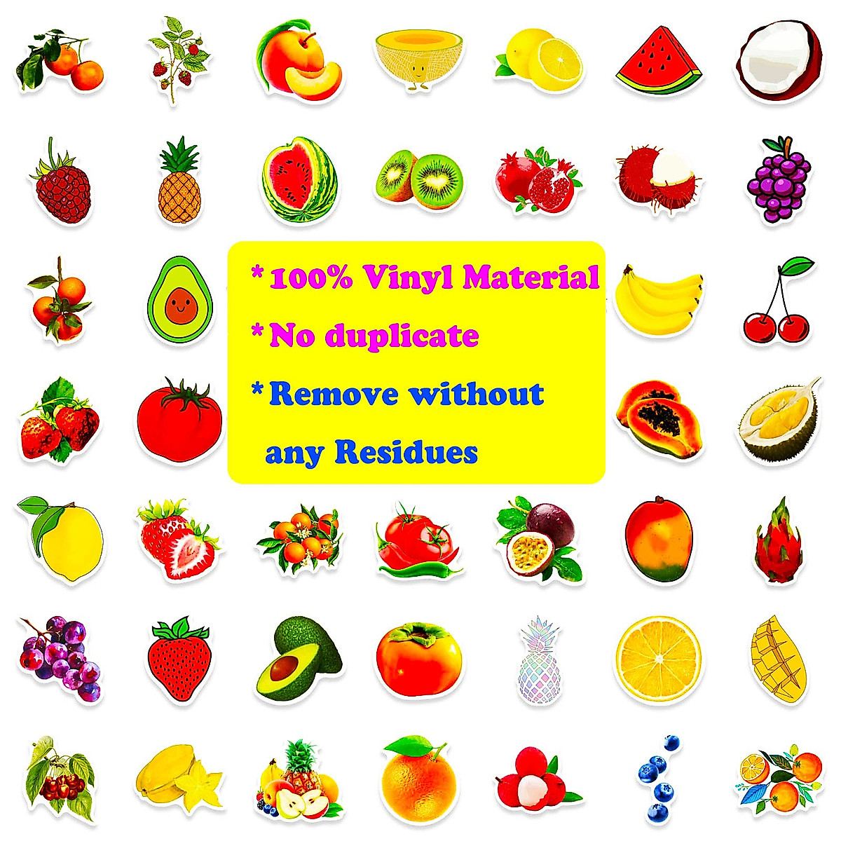 Fruit Stickers, 100 Pcs Cute Fruits Stickers for Kids, Colorful VSCO Waterproof Sticker for Water Bottle Scooter Luggage Laptop Skateboard, Fruits Sticker Bulk Holiday Gifts for Kids Teens Adults