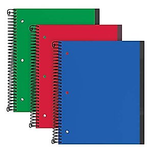 Oxford Spiral Notebook 3 Pack, 1 Subject, College Rule, Durable Plastic Covers, Strong Coil, 1 Pocket, 8.5 x 11, 100 Sheets, Blue, Red, Green (89801)