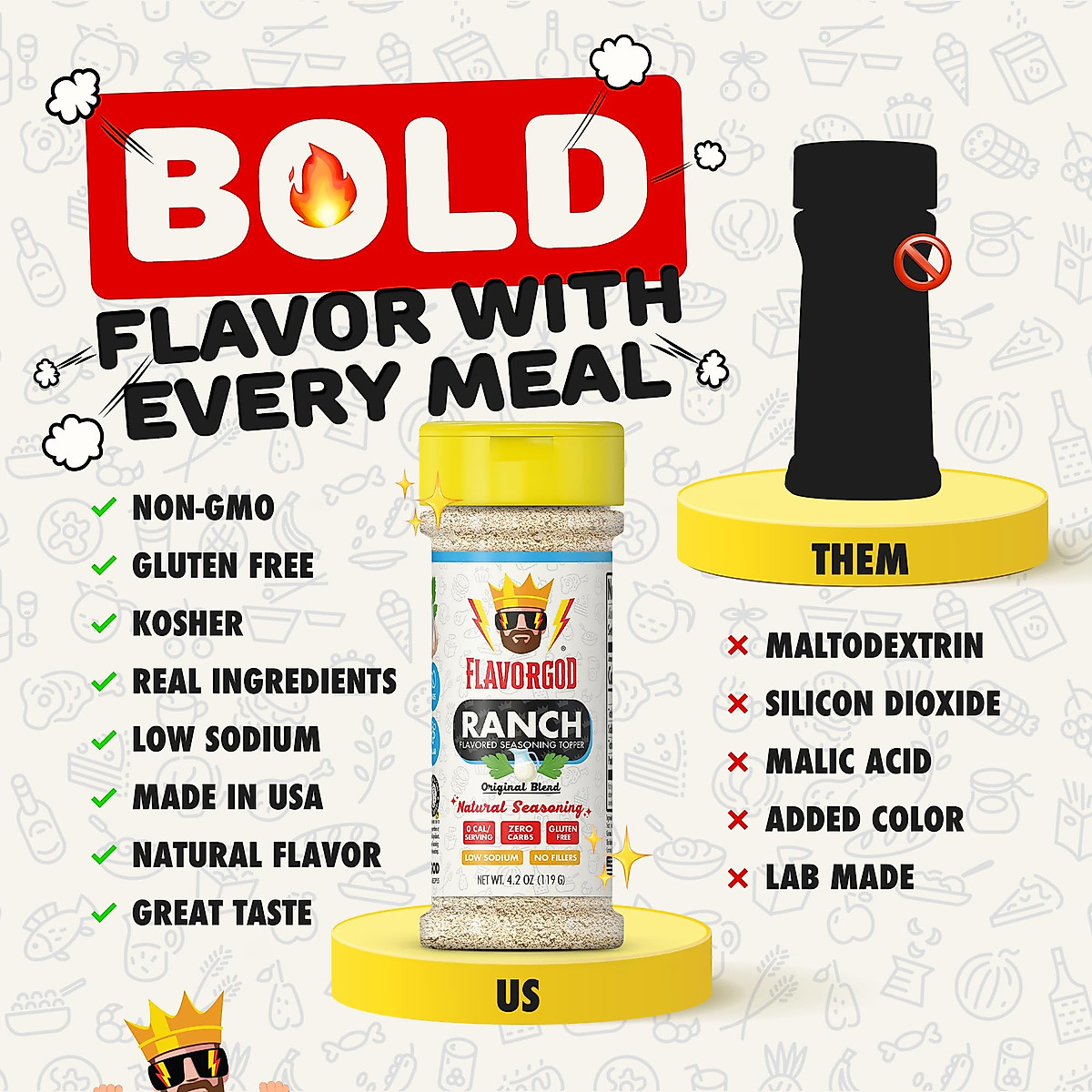 Ranch Seasoning by Flavor God, Sugar Free Ranch Substitute Low Sodium Seasoning, Gluten-Free Dry Ranch Mix, Keto & Paleo Friendly Ranch Seasoning Salad Dressing for Pizza, Popcorn, & Salads - Healthy Buttermilk Ranch Dressing Substitute