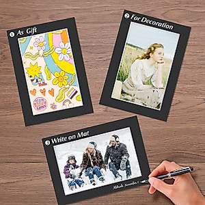 Falling in Art 5 Pack Acid Free 16x20'' Black Picture Mats Board Show Kit for 11x14'' Pictures, 4-Ply Beveled Pre-Cut Photo Boards with Backing Board and Plastic Clear Bags