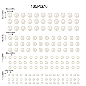 990 Pcs Self Adhesive Pearl Stickers, White Flat Back Pearls Sticker for Face Beauty Makeup Nail Art Cell Phone DIY Crafts Home Decor Scrapbooking Embellishments, 3mm/4mm/5mm/6mm