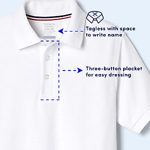 French Toast Boys' Short Sleeve Pique Polo Uniform Shirt (Standard & Husky), White, 6-7