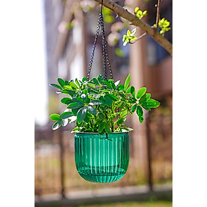 Melphoe 2 Pack Self Watering Hanging Planters Indoor Flower Pots, 6.5 Inch Outdoor Hanging Plant Pot Basket, Plant Hanger with 3Hooks Drainage Holes for Garden Home