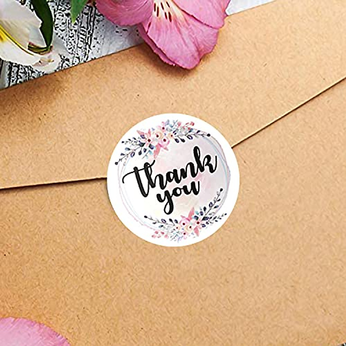 Sticker roll, Business Sticker, Bubble Envelope and Gift Bag Packaging Label, 3 Different Flower Patterns. 500 Sheets per roll, 1.5 inches in diamete。 (Black)