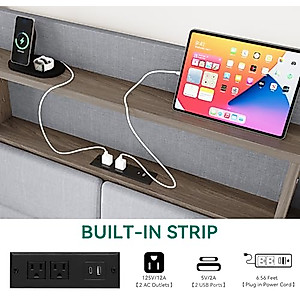 YITAHOME Queen Size Floating Bed Frame, Upholstered Platform Bed with Hidden Storage Headboard, RGB Bed Frame with USB-C/A Charging Station, No Box Spring Needed, Gray