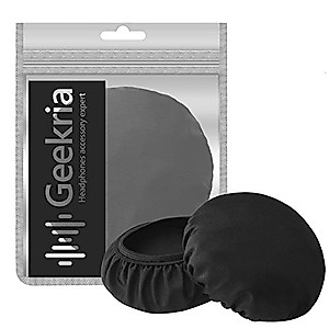 Geekria 2 Pairs Flex Fabric Headphones Ear Covers, Washable & Stretchable Sanitary Earcup Protectors for On-Ear Headset Ear Pads, Sweat Cover for Warm & Comfort (S/Black)