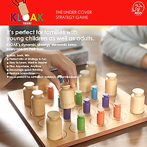 ROO Games Kloak - Wooden Strategy Board Game for Kids and Adults - for Ages 8-9-10-11+ - Kloak and Unkloak to Get Three in A Row - Premium Wooden Game