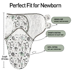 GLLQUEN BABY Organic Swaddle Sleep Sacks for Newborn - Baby Swaddles 0-3 Months, 3-Pack Newborn Swaddle Sack, Gray Stripe & Animal World, Baby Swaddle Blanket Wrap (Small/Medium)