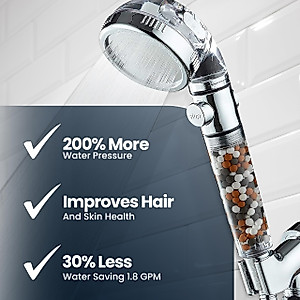 (Official) Shower Envy Shower Head by Ecowater Nortex - Filtered Showerhead, Eco Powder High Pressure Water Softener with ON/OFF switch and Ionic Beads for Dry Skin & Hair - 3 Spray Settings