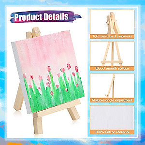 Fuutreo 200 Pcs Mini Canvas and Easel Set 100 Pcs Mini Canvas with 100 Pcs Wooden Easels Mini Stretched Canvas for Painting Canvas Painting Kit for Acrylic Pouring Oil Paint Water Color(4 x 4 Inch)