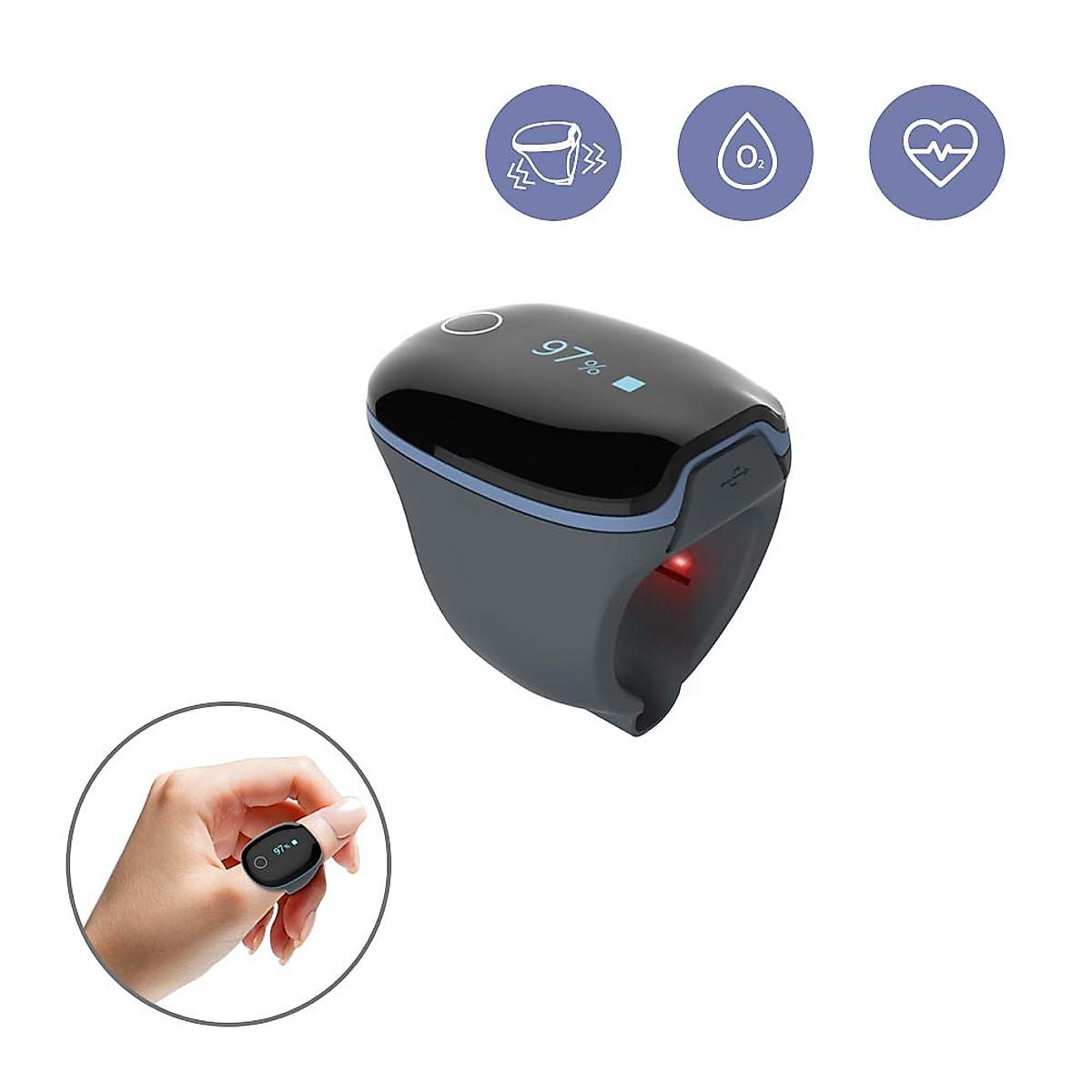 Wellue O2ring Pulse Oximeter - Rechargeable Bluetooth Oxygen Saturation Monitor with Reminder| Wearable O2 Meter Continuous Tracking of Oxygen Level and Pulse Rate with Free APP & PC Software