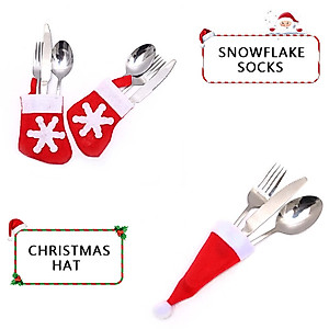 WeePaww 8Pcs Christmas Tableware Holders Set, Santa Silverware-Holders Cutlery-Holders Flatware-Organizers Knife and Fork Bags Covers for Christmas Party Decorations Xmas Dinner Table Decor Ornaments