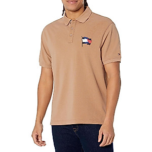 Tommy Hilfiger Men's Wavy Flag Casual Polo, Basket Brown, X-Large