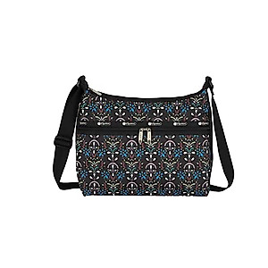 LeSportsac Cloistered Jewels Large Hobo Crossbody Bag, Style 3710/Color E469, Mosaic Art Tiles Designed in Colorful Crest & Flower Motifs, Vibrant Jewel Tones: Ruby, Azure, Emerald
