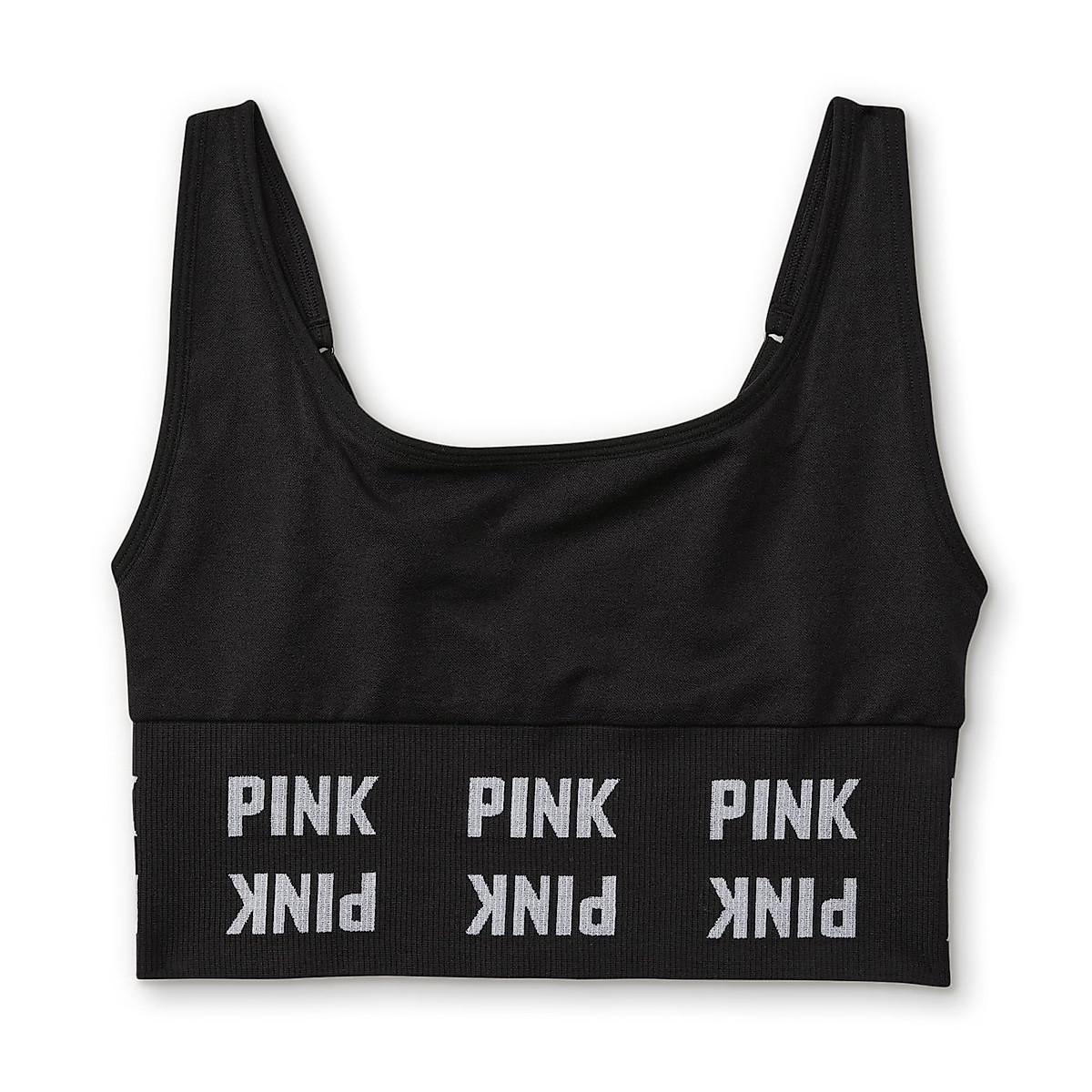 Victoria's Secret Pink Seamless Scoop Neck Sports Bra, Low Impact, Lightly Lined, Cropped, Sports Bras for Women, Black (XL)