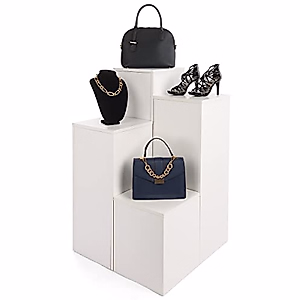 Displays2go Tall Pedestal Display Set, Four Sizes, Particle Board Construction, Melamine Finish - White (WDCUBEWHT0)