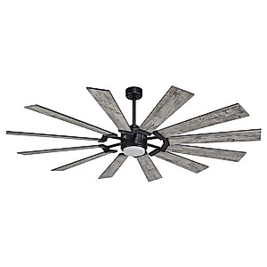 72 Inch 12 Blades Indoor Ceiling Fan with Light and Remote, Reversible DC Silent Motor, 110V ETL Listed for Living Room, Dining Room, Bedroom, Basement, Kitchen, Black