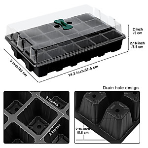 Elcoho 8 Pack 192 Cells Seed Starter Tray Kit Seedling Tray Propagator Plant Grow Tray with Humidity Dome and Base Plastic Planter for Greenhouse Germination Starter, 24 Cells per Tray, Black
