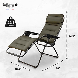 Lafuma Futura Air Comfort Zero Gravity Chair XL Series Outdoor Lounge Relaxation with Headrest, Cushion, Footrest and Foot Glides, Taupe Gray