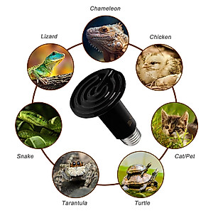 WUHOSTAM 2 Pack 80W Ceramic Heat Lamp with 1-pcs Digital-Thermometer, Infrared Reptile Heat Emitter Heater Lamp Bulb for Pet Brooder Coop Chicken Lizard Turtle Snake Aquarium ETL Listed