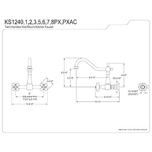 Kingston Brass KS124PXAC Heritage Two-Handle Wall Mount Bridge Kitchen Faucet, Antique Copper