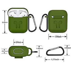 AirPods Case Cover Compatible Apple Airpods 2 & 1[Front LED Visible],9 in 1 Kits Airpods Accessories Protective Silicone Skin with Airpods Watch Band Holder/Ear Hook/Strap/Clip/Keychain-Olive Green