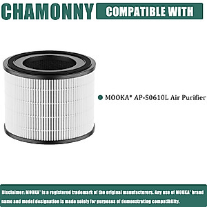 CHAMONNY AP-S0610L Filter Replacement, Compatible with MOO-KA AP-S0610L Air Purifier, 3-in-1 H13 True HEPA Filter and Activated Carbon Filter, 2 Pack