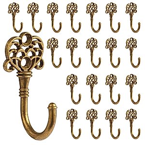 XHIPY 20 PCS Vintage Metal Wall Hooks, Bohemian Wall Hooks, Decorative Wall Hooks with Screws for Hanging Coffee Cups, Clothes, Hats, Bags, Keys and Room Decorations（Bronze）