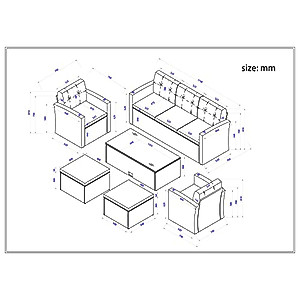 EMKK 6-Piece Patio Furniture All-Weather Wicker PE Rattan Outdoor Dining Conversation Sectional Set with Coffee Table, Sofas, Ottomans, Removable Cushions, Black+Beige