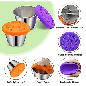 ZHAO 6 Pack 2.4oz Small Condiment Containers with Silicone Lids, Small Salad Dressing Container To Go, Stainless Steel Sauce Container, Leakproof, Reusable, Dipping Sauce Cups with Lids