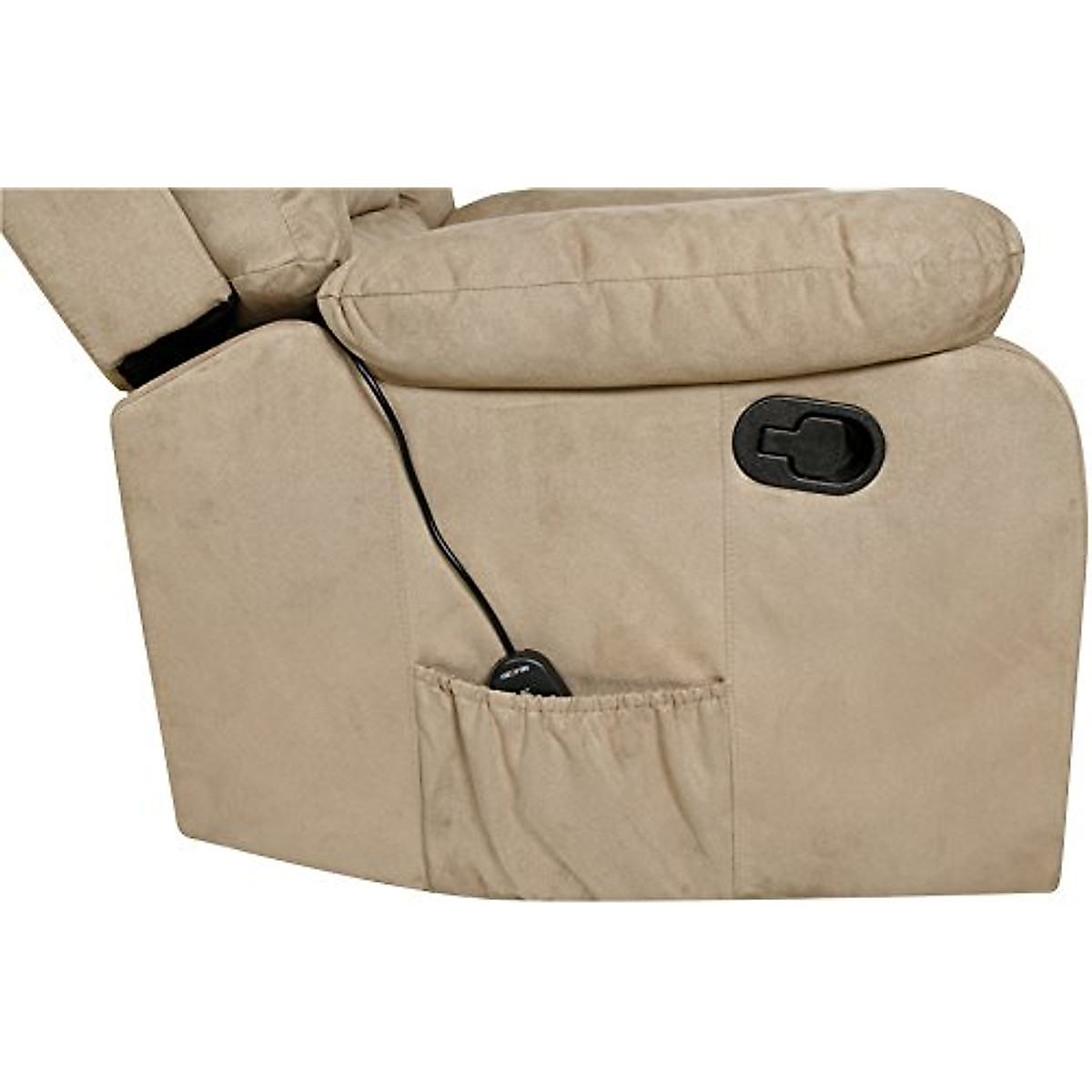 Relaxzen Longstreet Rocker Recliner with Massage, Heat and Dual USB Ports,Microfiber, Beige