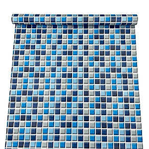 Yifely Royal Blue Mosaic Kitchen Cupboard Decor Paper Self-Adhesive Shelf Liner Countertop Sticker 17.7 Inch by 9.8 Feet