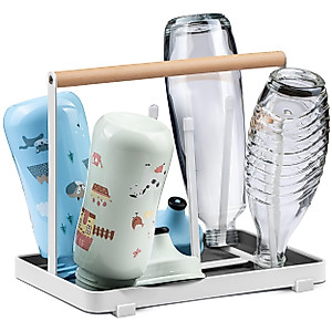 D&D Living All-in-One Bottle Holder for SodaStream - Drying Rack for Bottles of All Kinds: Duo, Crystal, Easy, Drinking and Baby Bottles - Universal Drying Stand (Metal, White)