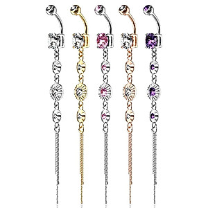 Pierced Owl 14GA 316L Stainless Steel CZ Centered Crystal Drop Chain Dangling Belly Button Ring (Clear)