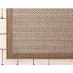 Unique Loom Outdoor Border Collection Area Rug - Checkered (8' x 11' 4" Rectangle, Light Brown)