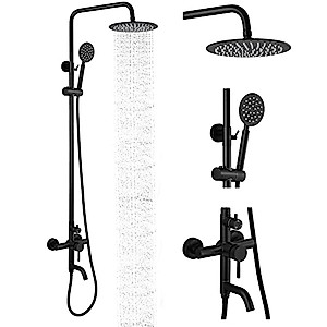 gotonovo Shower faucet Set Matte Black Triple Function with Adjustable Hand Sprayer and Tub Spout SUS 304 Stainless Steel 8 Inch Rainfall Shower Head Bathroom Shower Fixture Wall Mount Complete Set