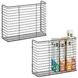 mDesign Portable Metal Farmhouse Wall Decor Angled Storage Organizer Basket Bin for Hanging in Kitchen/Pantry - Store Plastic Bags, Foils, Oils, Sandwich Bags, 2 Pack - Black