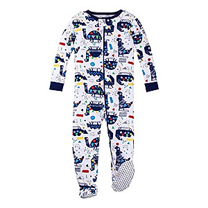 Lamaze Boys' Super Combed Natural Cotton Footed Stretchie One Piece Sleepwear, Baby and Toddler, Zipper, 1 Pack, Blue Animals, 18 Months