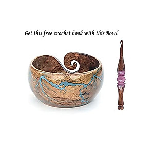 Rosewood Epoxy Resin Yarn Bowl for Multilple Uses - Lichtenberg Figure Yarn Bowl for Knitting and Crochet Holder/Yarn Storage Bowl (7"x4") (Sky-Blue)