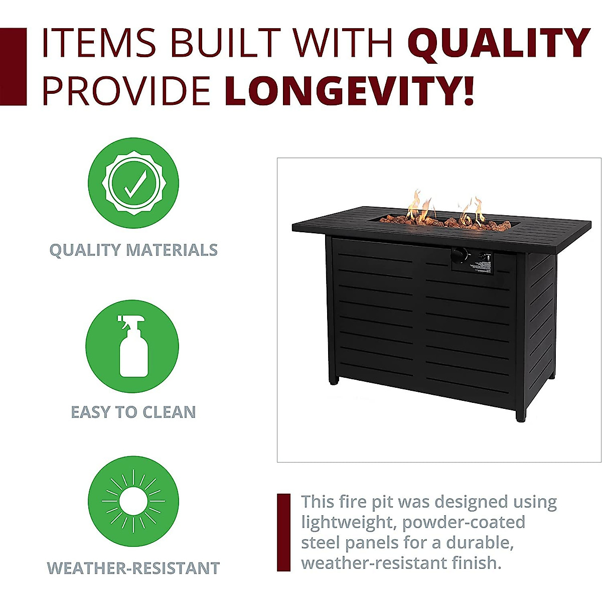 Lokingrise 42 Inch Outdoor Propane Fire Pit Table for Outside Patio Rectangular Gas Fire Pit Coffee Table with Firepit, 50,000 BTU, Waterproof Cover, Electronic Ignition, Lava Rock