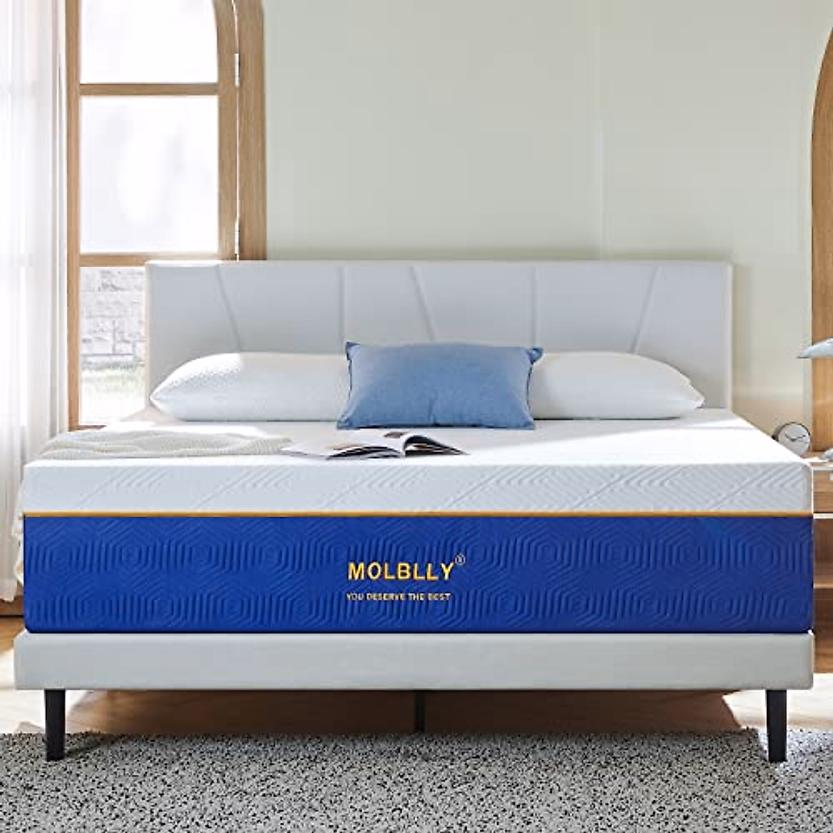 Molblly King Size Mattress, 12 Inch Cooling-Gel Memory Foam Mattress Bed in a Box,Cool King Bed Supportive & Pressure Relief with Breathable Soft Fabric Cover,Premium
