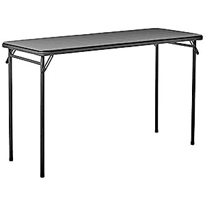 COSCO 20" x 48" Vinyl Top Folding Table & 6 Foot x 30 inch Fold-in-Half Blow Molded Folding Table, Black