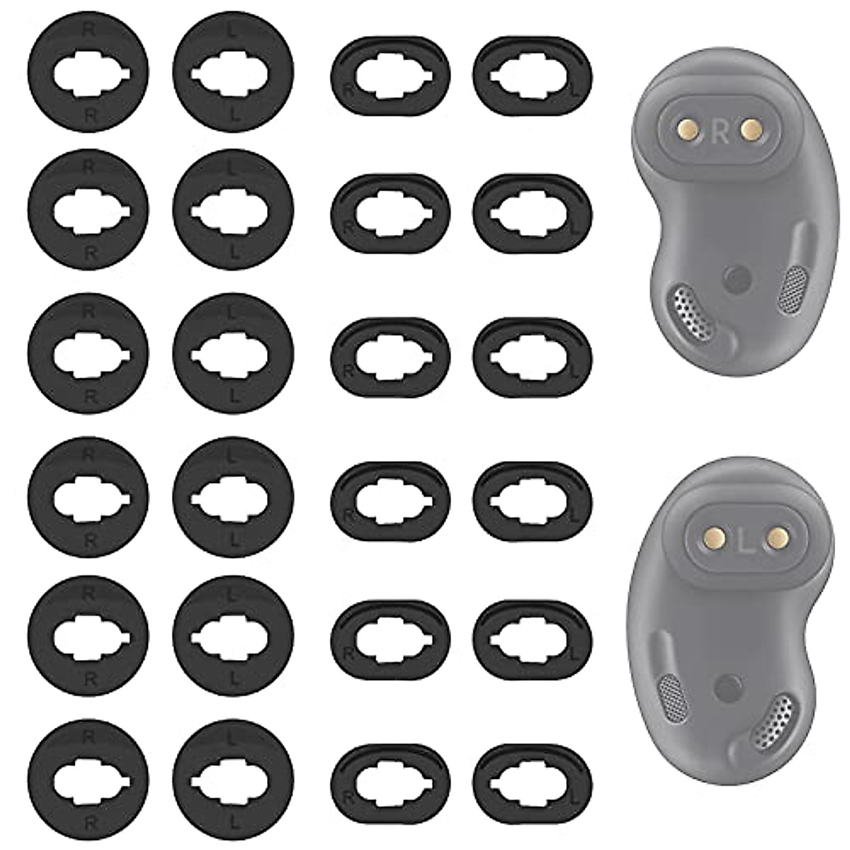 ALXCD 12 Pairs Silicone Galaxy Buds Live Ear Tips Silicone Adapter Ear Wing Tips Replacement Earbuds Tips Compatible with Galaxy Buds Live SM-R180 Accessories Rubber Earbuds Tips 12 Pairs [Black/SL]