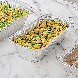 Restaurantware Foil Lux 12.5 x 6.5 Inch Loaf Foil Pans 25 Oven-Ready Foil Trays Lids Sold Separately 1/3 Third-Size 5 LB Silver Aluminum Disposable Baking Pans Freezable